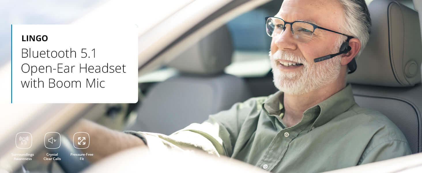 Lingo Open Ear Headset with Boom Mic | Crystal-Clear Audio